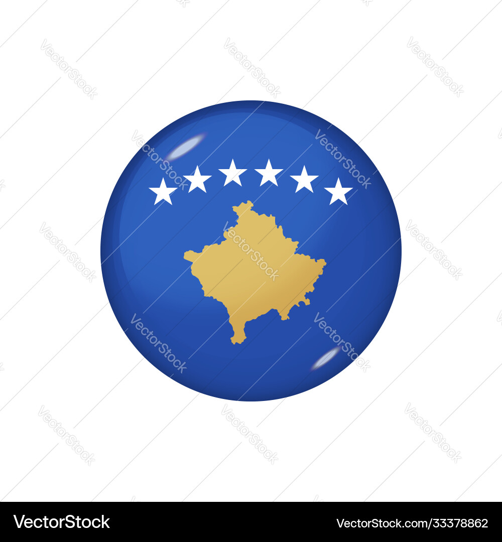 Round Flag Kosovo Button Icon Glossy Badge Vector Image