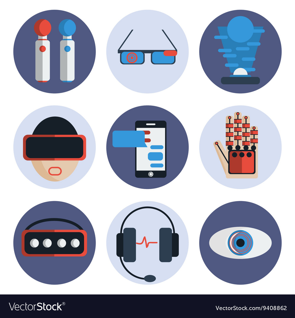 Virtual reality flat icon set Royalty Free Vector Image Virtual reality flat icon set Royalty Free Vector Image