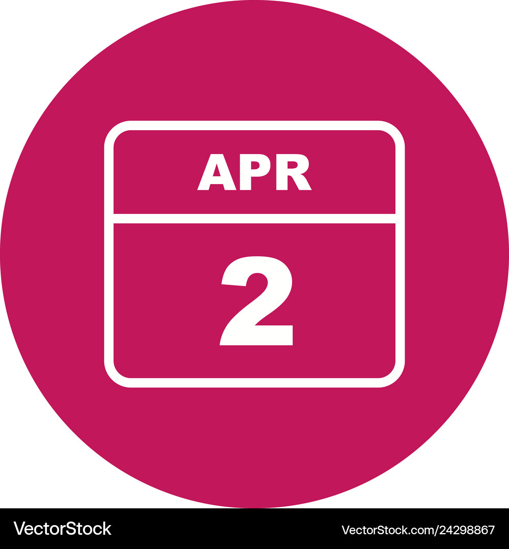 April 2nd date on a single day calendar Royalty Free Vector