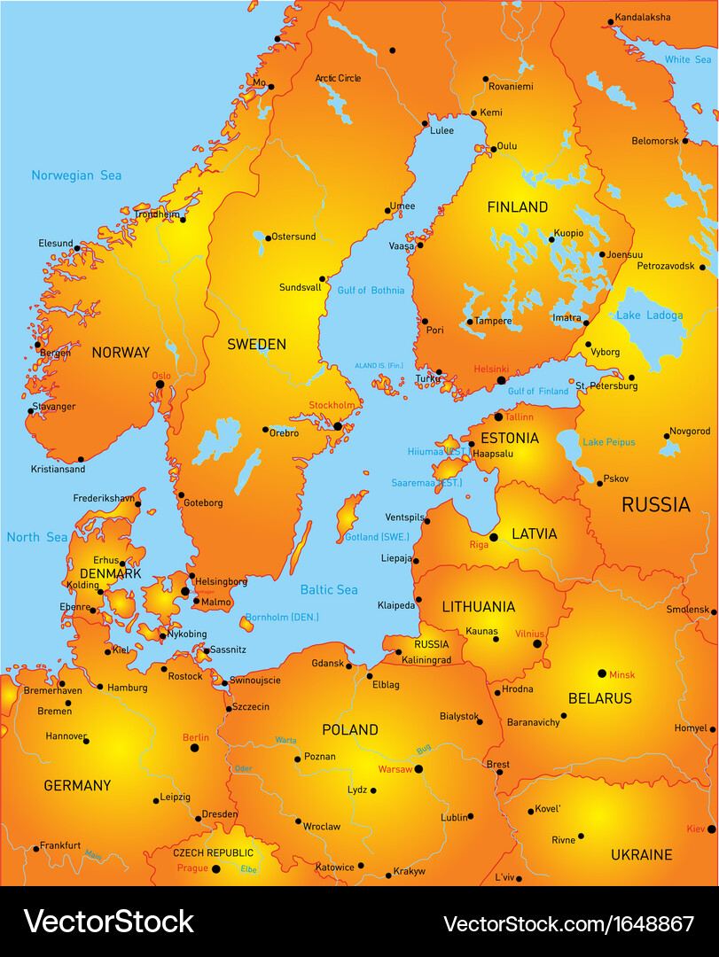 Baltic Sea Countries Map Royalty Free Vector Image