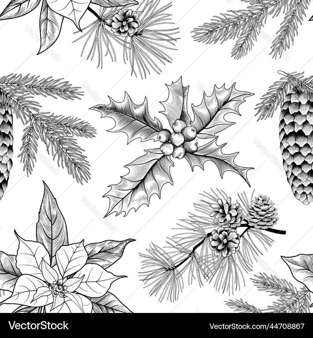 Christmas floral seamless pattern winter nature Vector Image