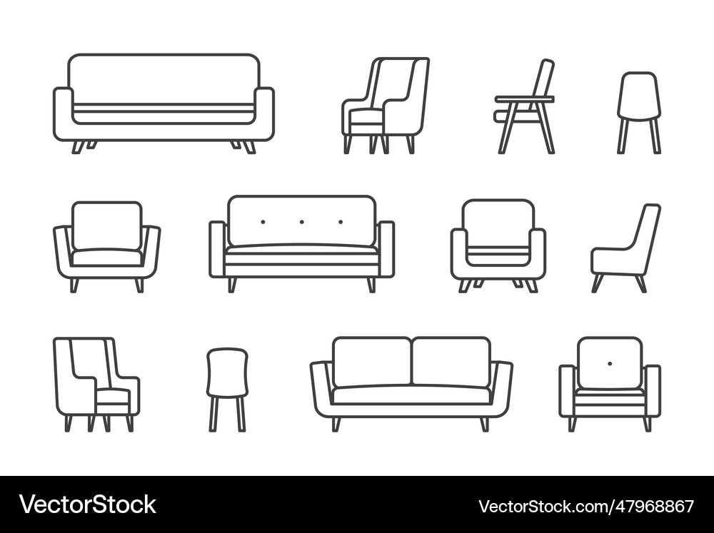 Cozy home interior design icons set Royalty Free Vector