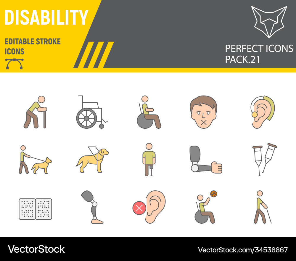 Disability color line icon set disabled people Vector Image