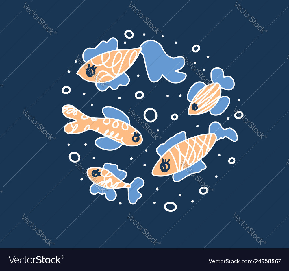 Fish collection isolated in doodle style Vector Image
