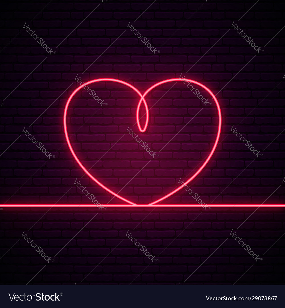 Heart shape neon light one line bright Royalty Free Vector