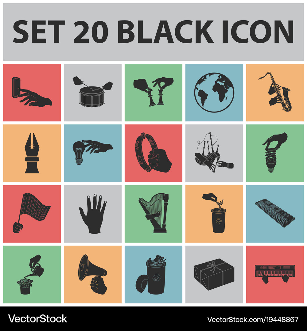 Manipulation by hands black icons in set Vector Image