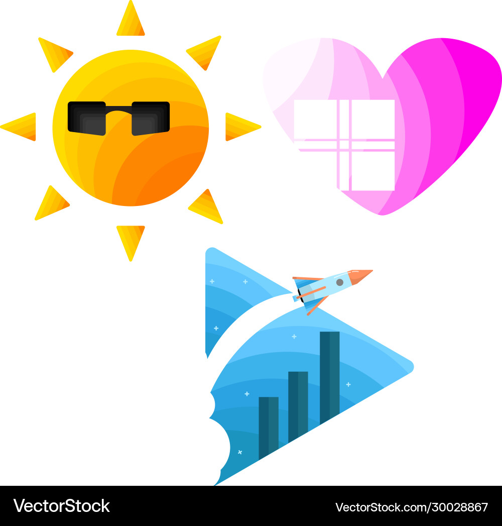 Sun heart and rocket colored mascot logo Vector Image
