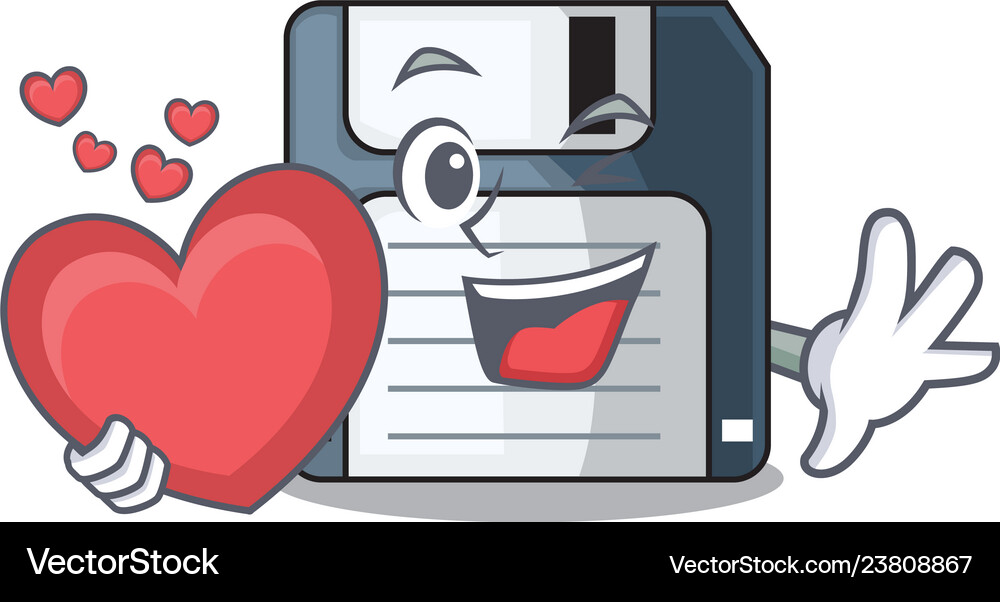 With heart floppy disk in the character funny Vector Image