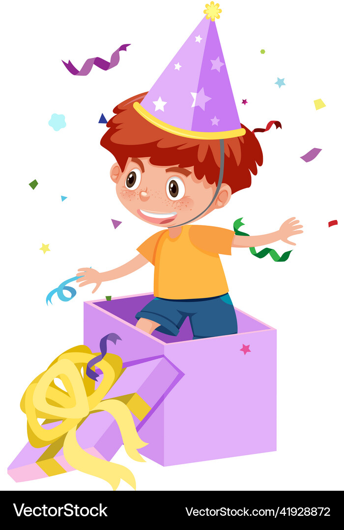A little boy in the present box on white Vector Image