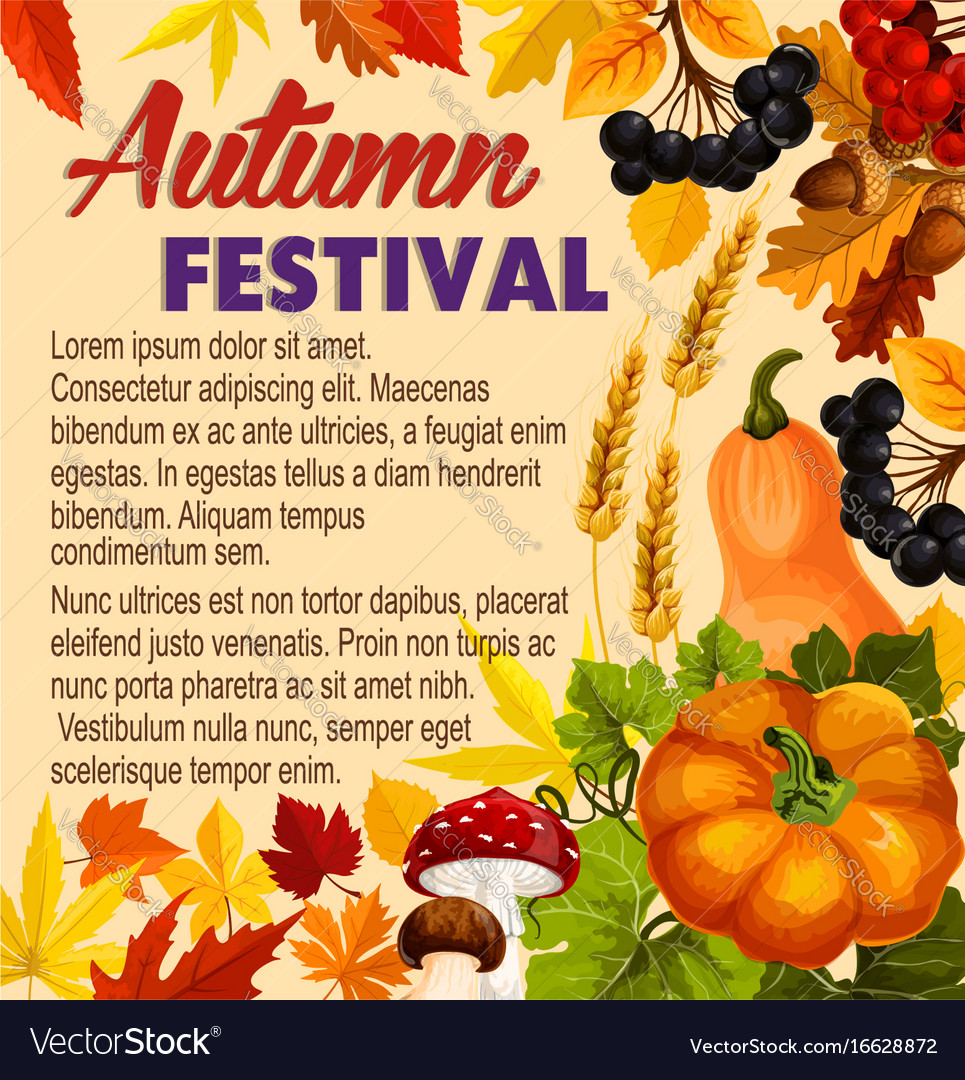 Autumn acorn leaf pumpkin festival poster Vector Image