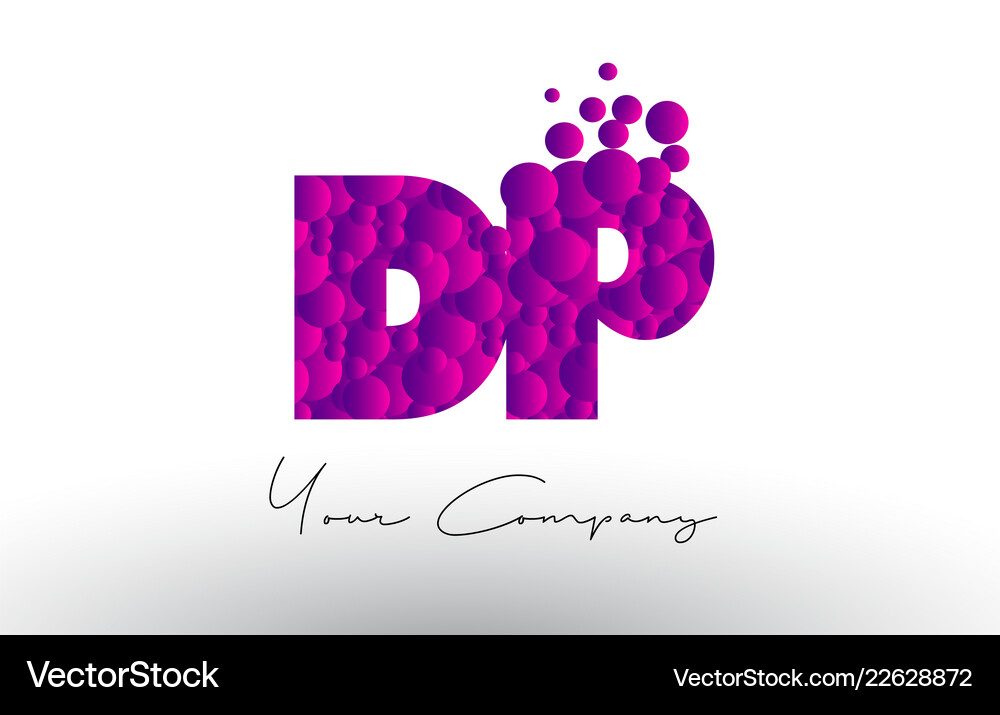 Dp d p dots letter logo with purple bubbles Vector Image