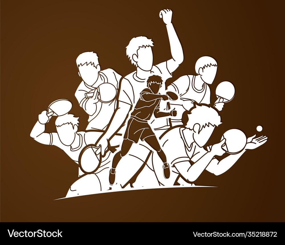 Group ping pong players table tennis Royalty Free Vector