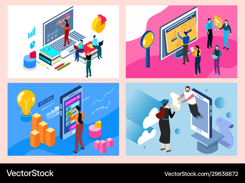 Online education concept in isometric style Vector Image