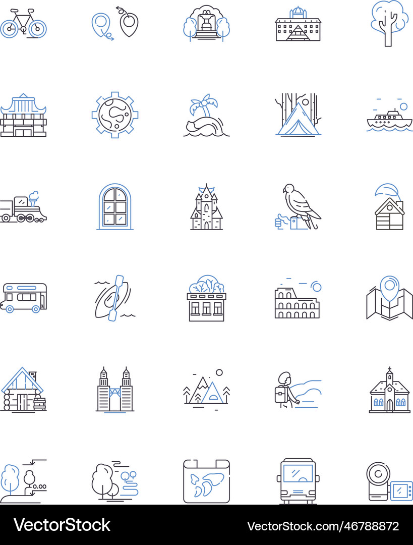 Overseas adventure line icons collection Vector Image