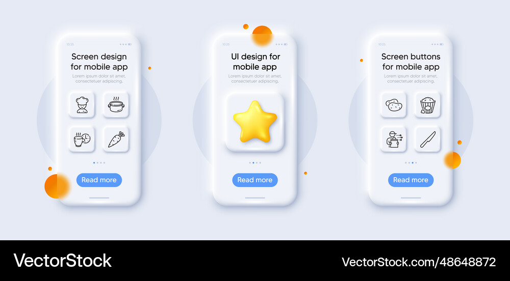 Saucepan popcorn and coffee break line icons pack Vector Image