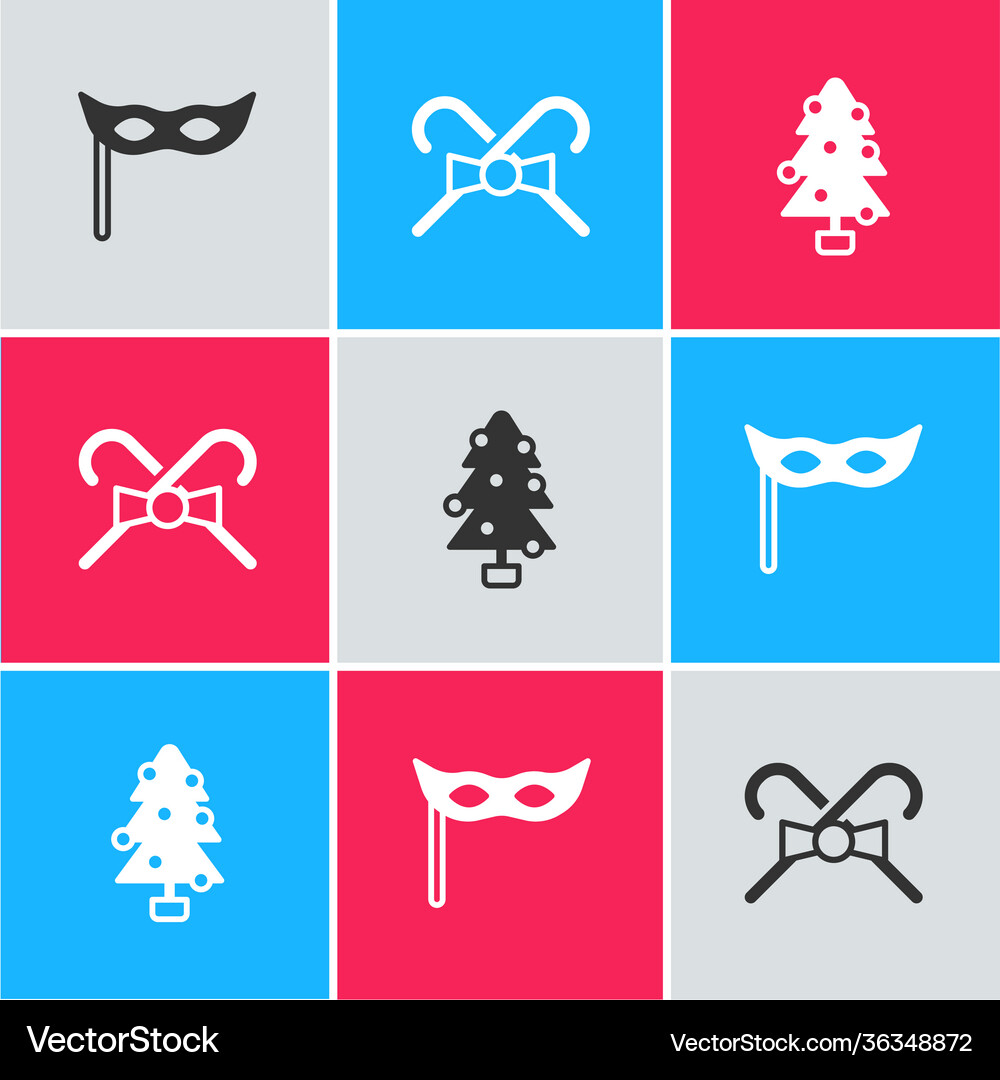 Set festive mask christmas candy cane and tree Vector Image
