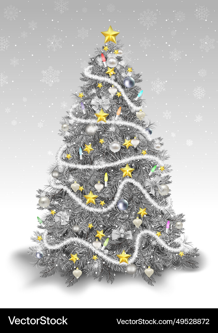 Silver christmas tree with ornaments Royalty Free Vector