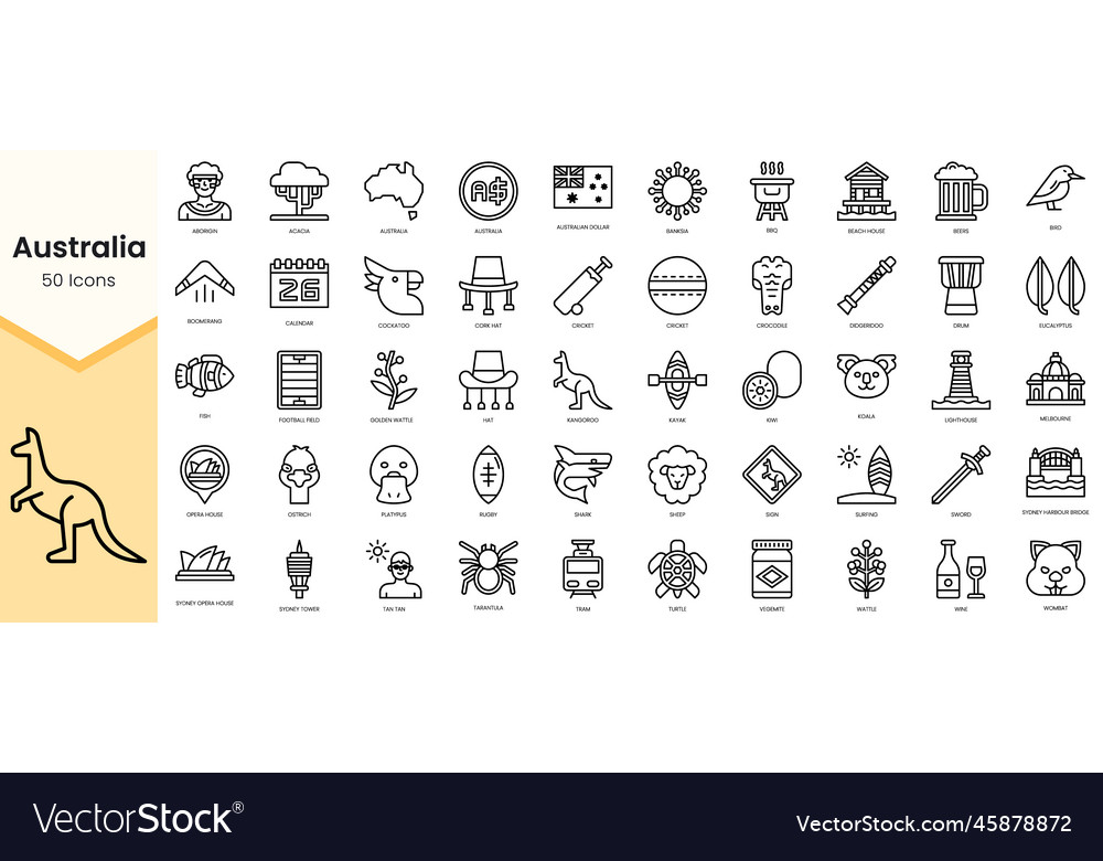 Simple outline set of australia icons linear Vector Image