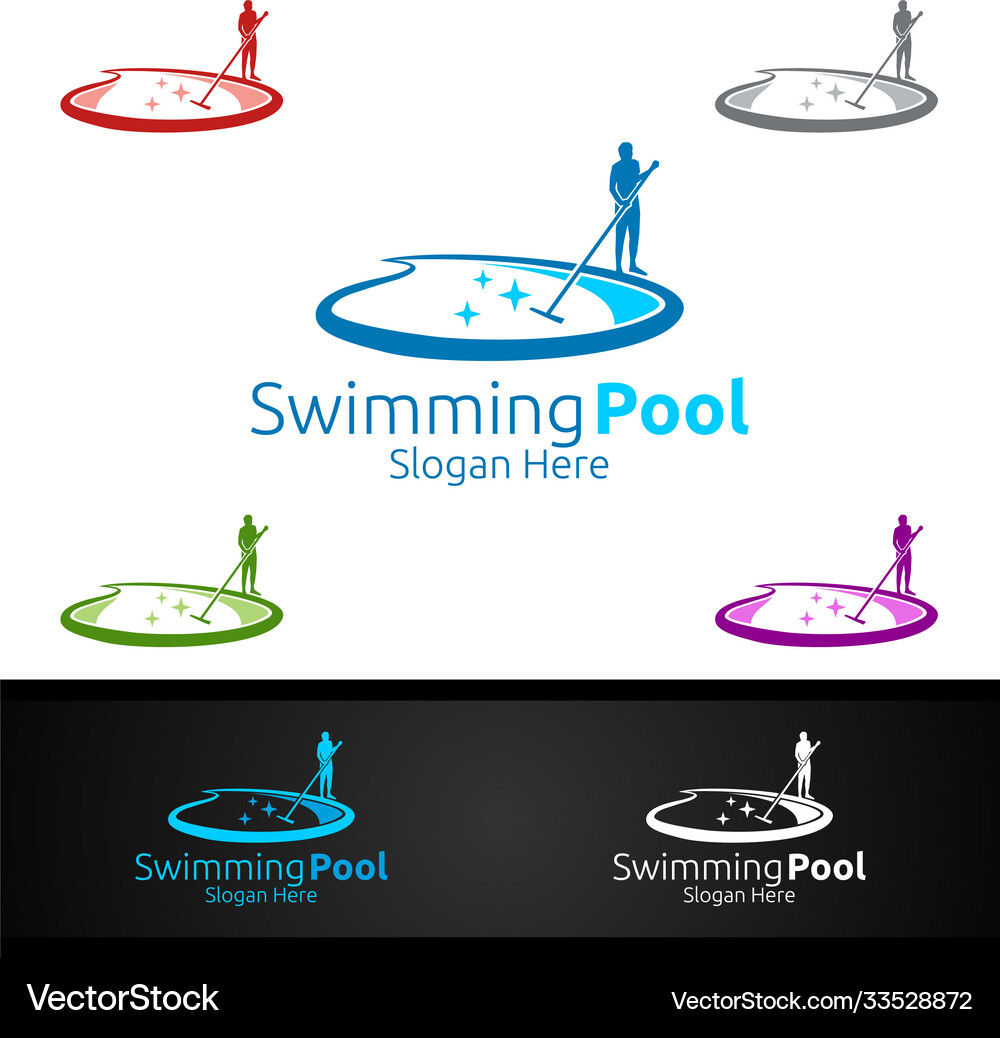 Swimming pool service logo with cleaning Vector Image