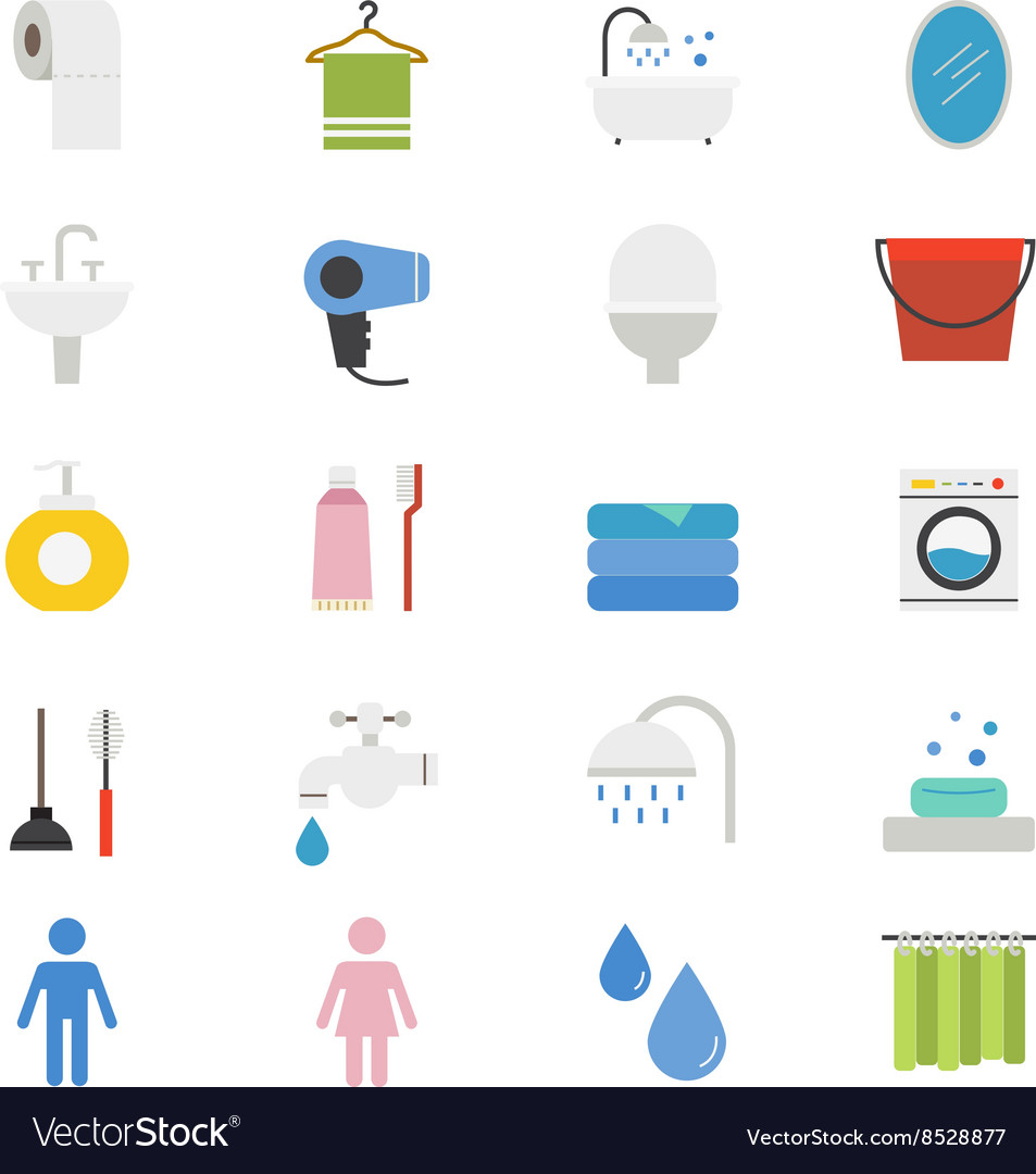 Bathroom and toilet flat icons color Royalty Free Vector