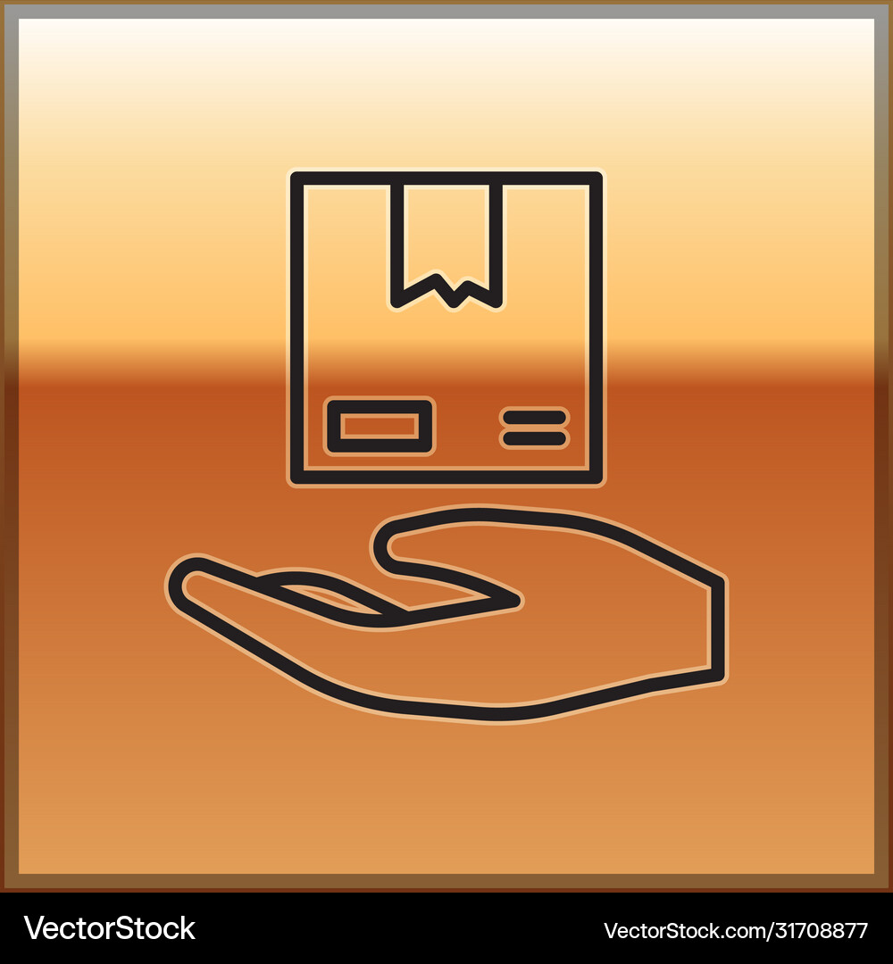 Black line delivery hand with cardboard boxes icon