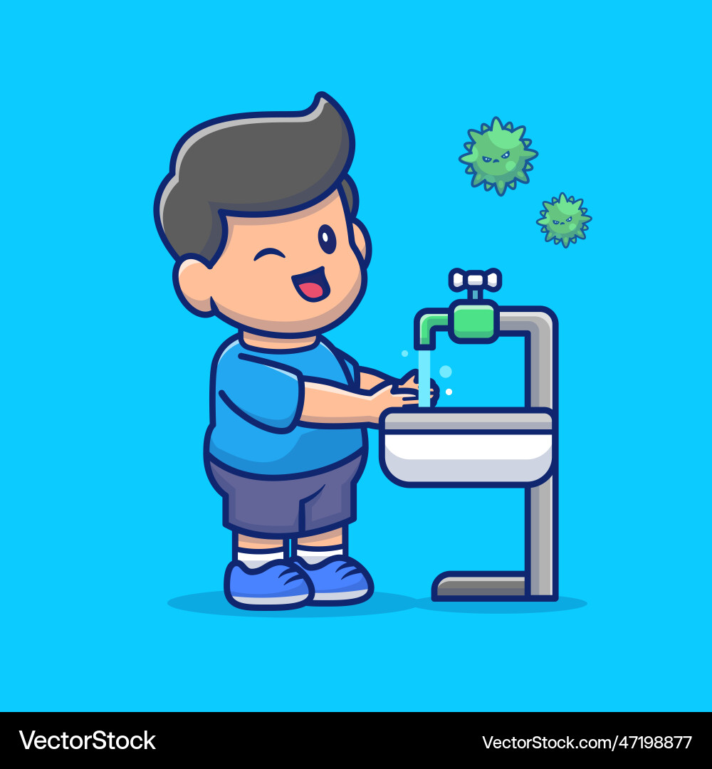 Cute boy washing hand cartoon Royalty Free Vector Image