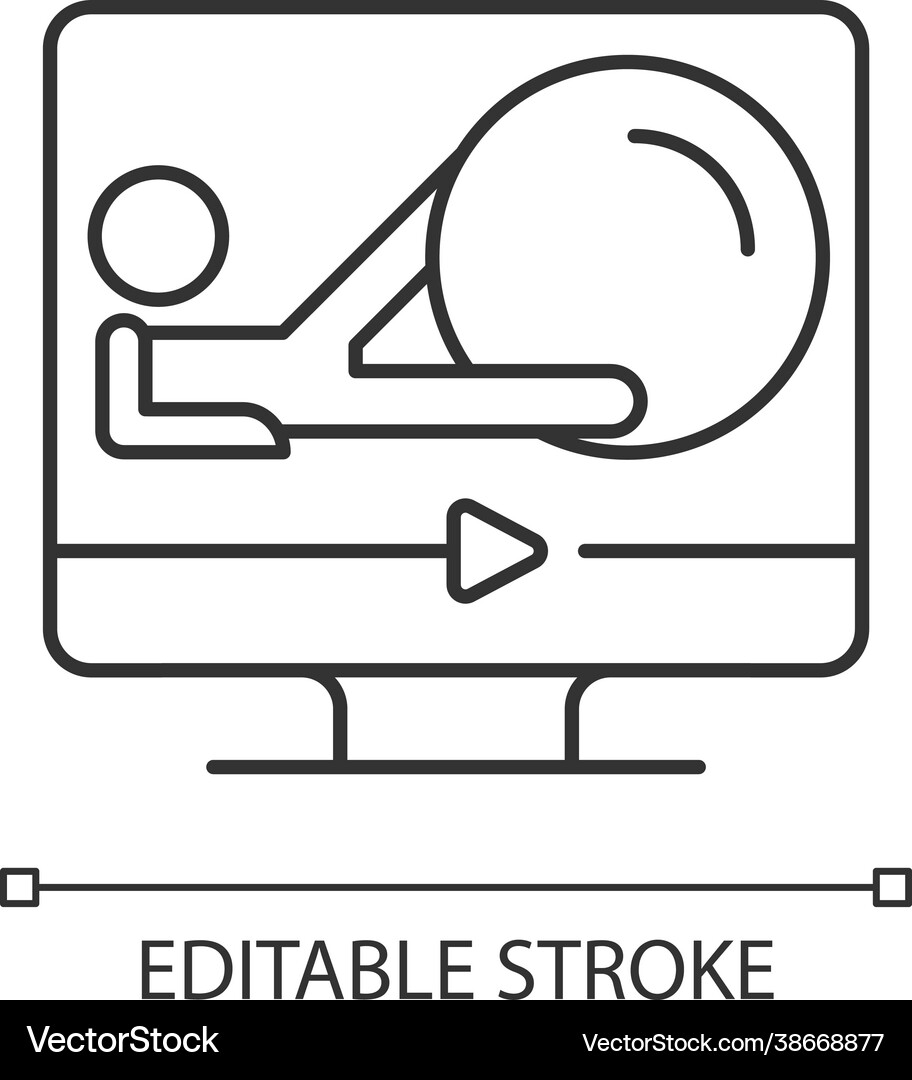 Fitness ball online workout linear icon Royalty Free Vector