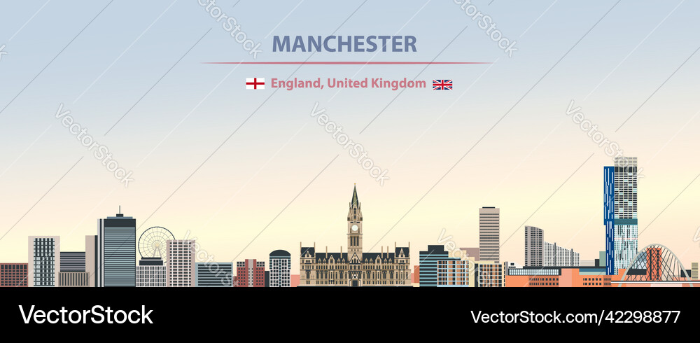 Manchester city skyline on colorful gradient Vector Image
