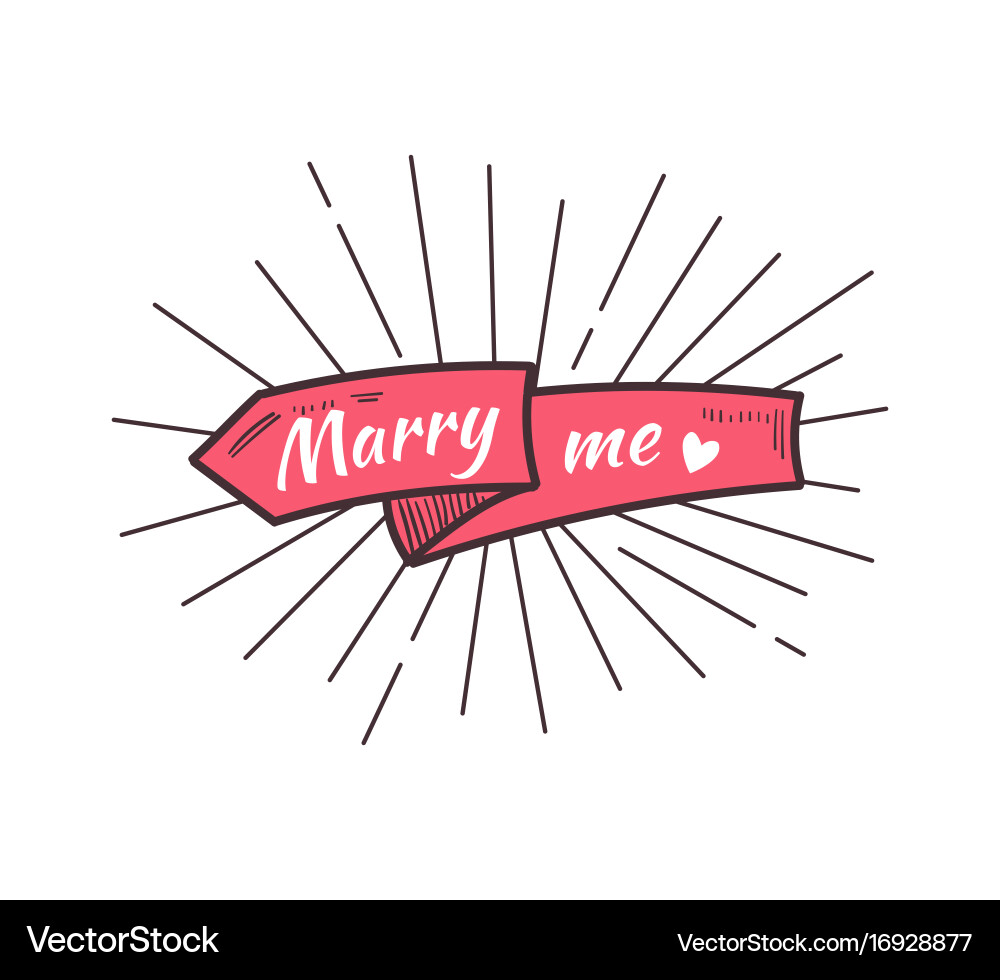 Marry me the text on hand drawn ribbon Royalty Free Vector