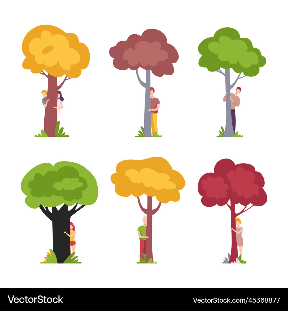 People hugging trees set love for nature eco Vector Image