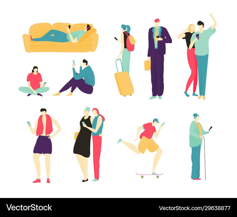 People with smartphone men and women using mobile Vector Image