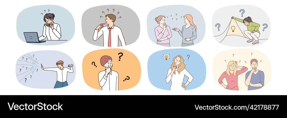 Set of confused people wonder of problem solution Vector Image