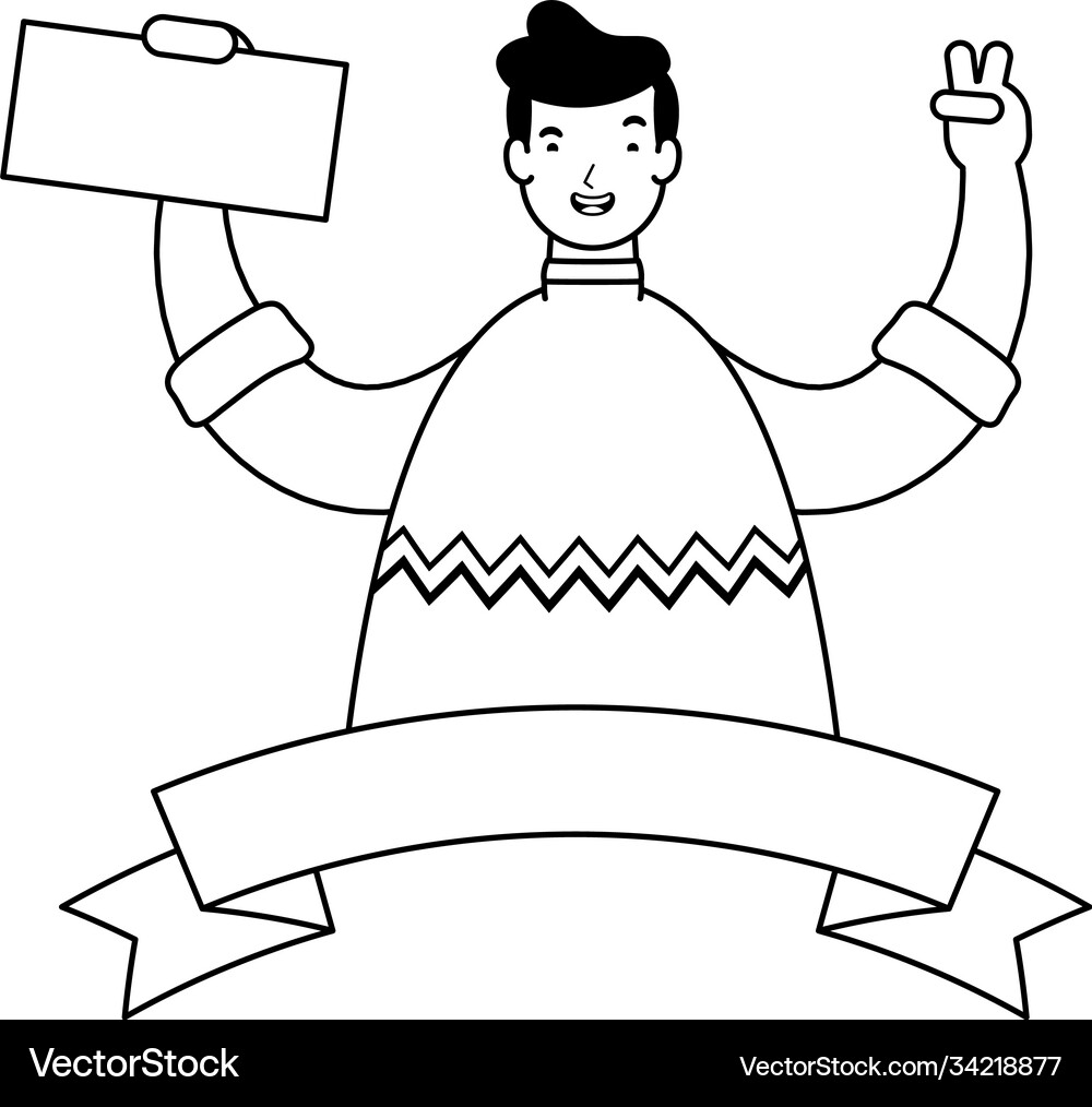 Young man celebrating with voting card avatar Vector Image
