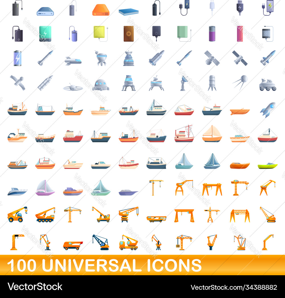 100 universal icons set cartoon style Royalty Free Vector
