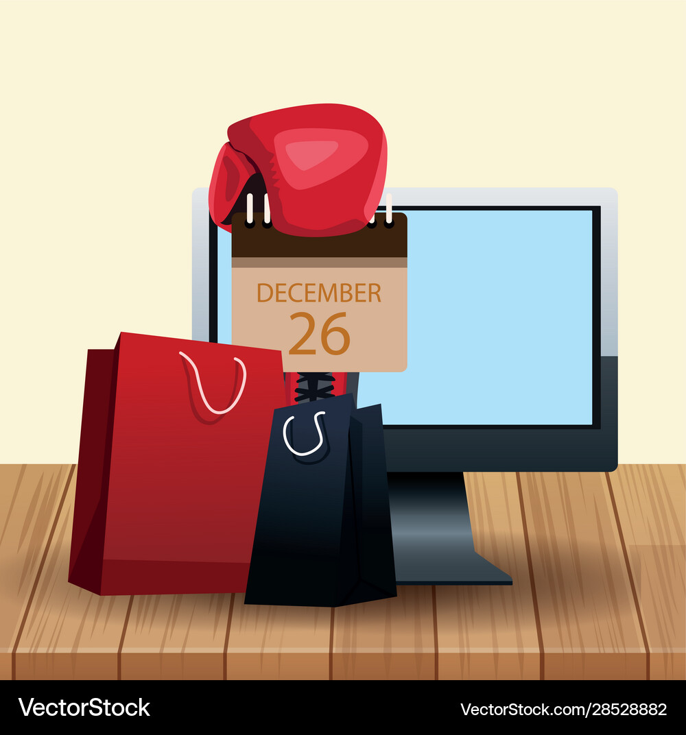 Computer shopping bags and boxing glove Royalty Free Vector