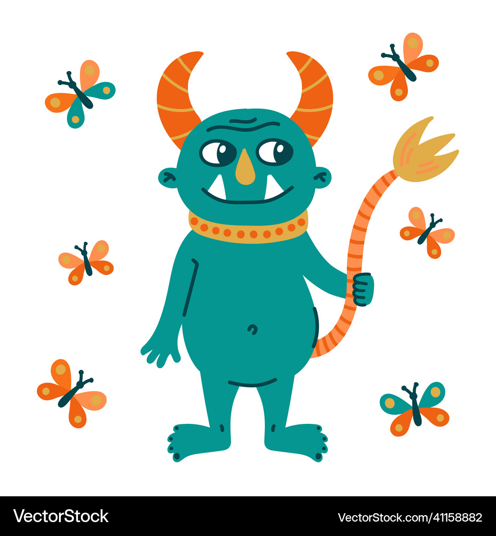 Cute childish green monster flat icon Royalty Free Vector