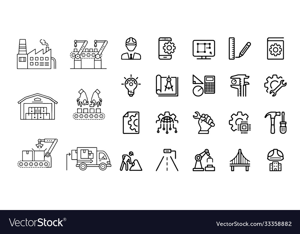 Engineering and manufacturing icon set Royalty Free Vector