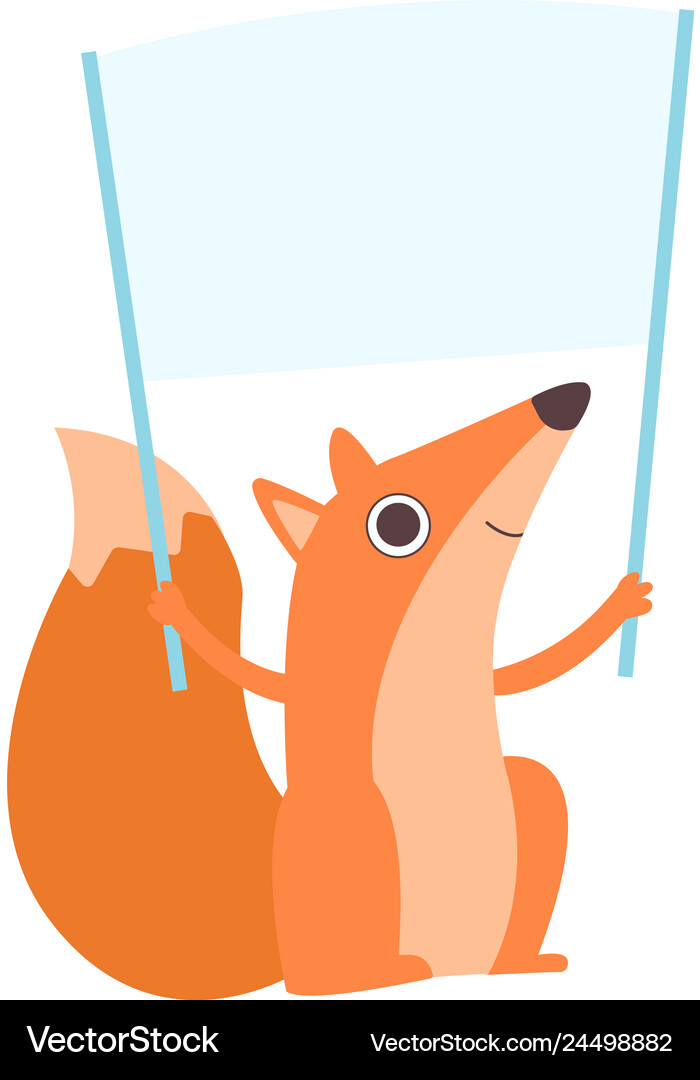 Little fox holding empty banner cute cartoon Vector Image