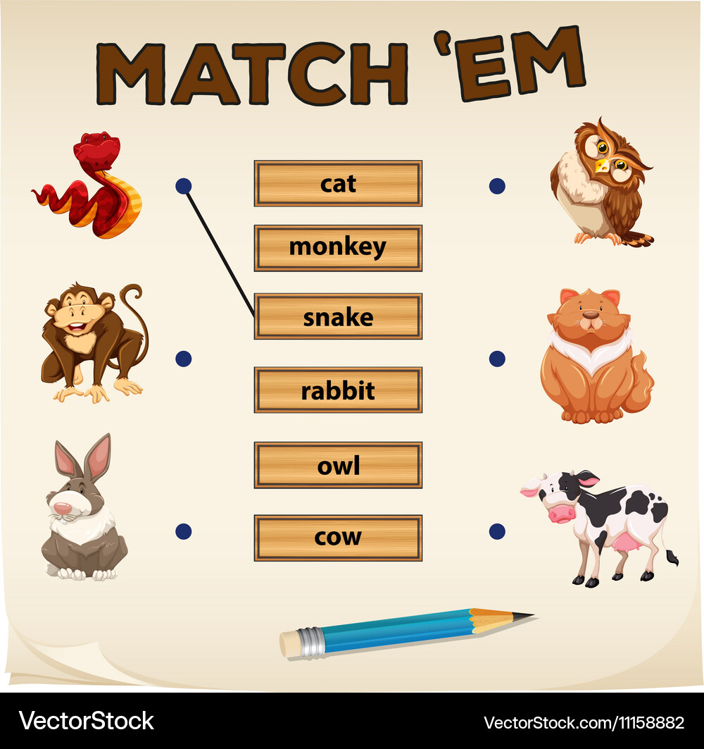 Matching game with animals Royalty Free Vector Image