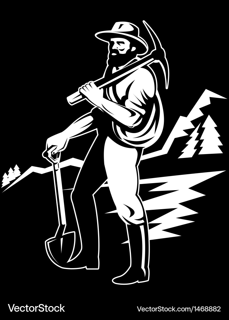 Miner with with pick axe and shovel Royalty Free Vector