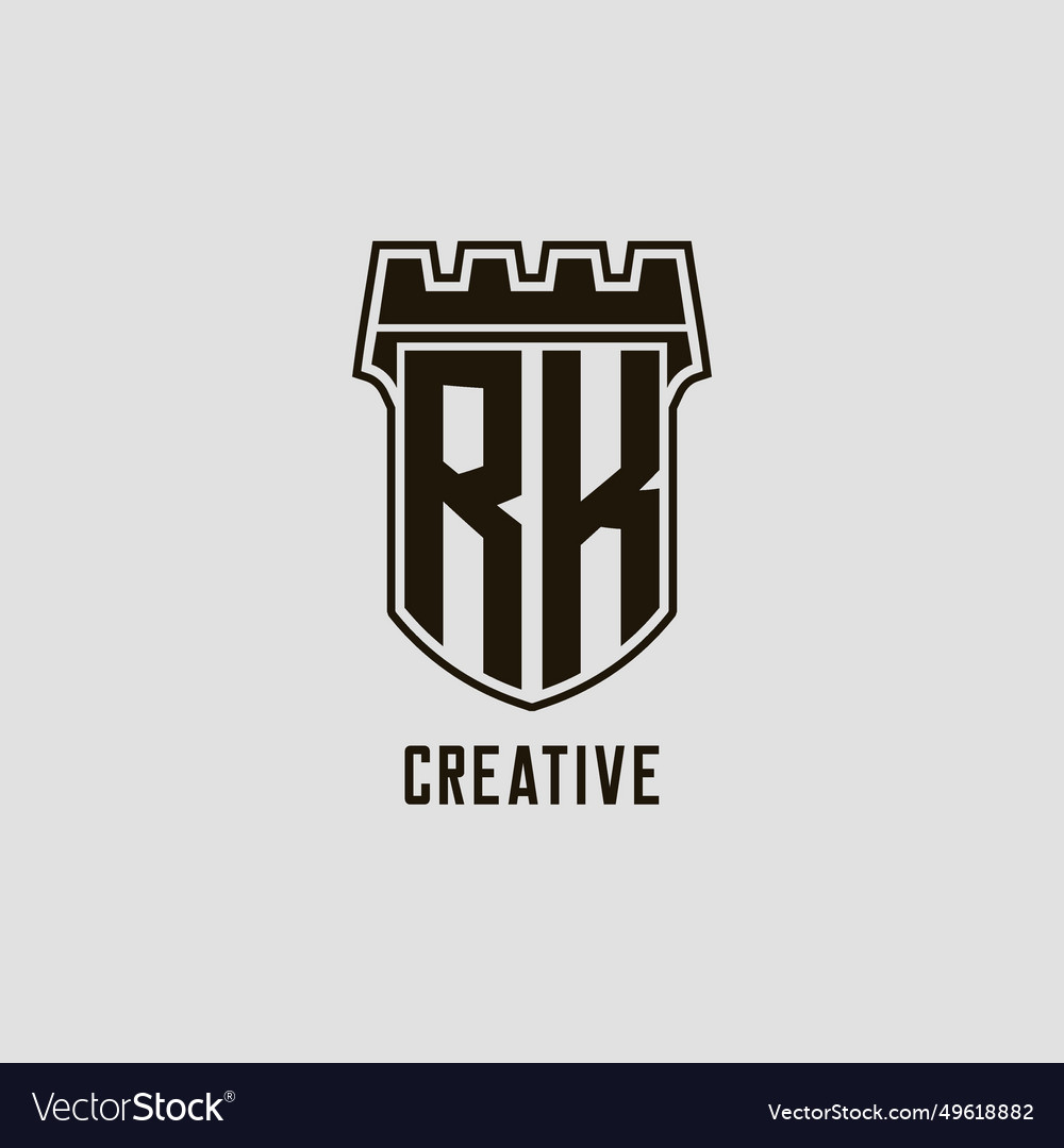 Monogram rk with shield fortress logo design style