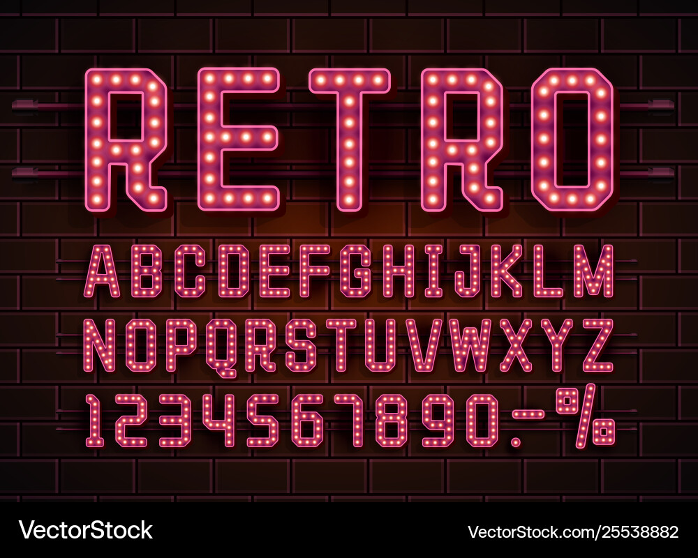 Retro font vintage light sign set Royalty Free Vector Image