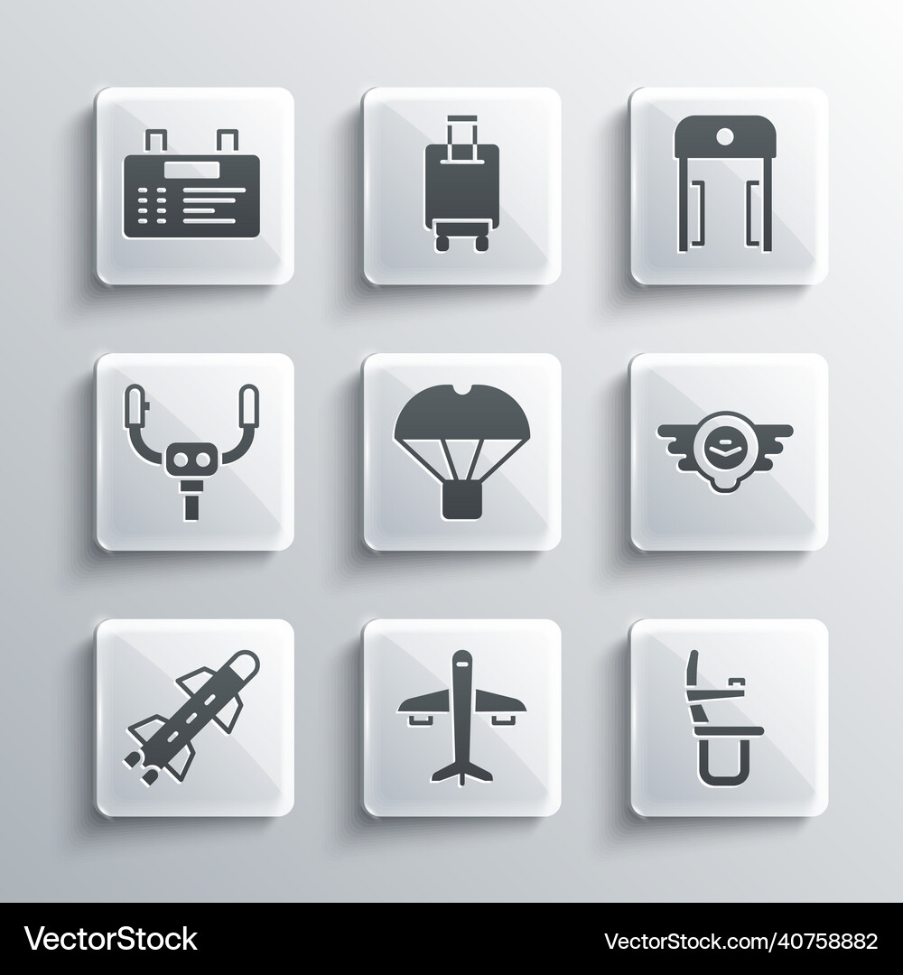 Set plane airplane seat aviation emblem box Vector Image