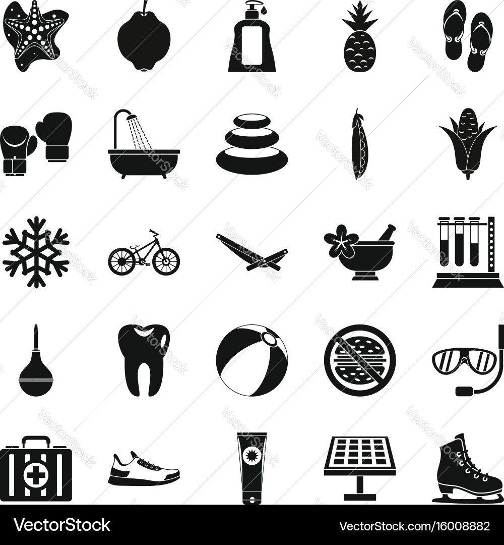 Tropical vacation icons set simple style Vector Image