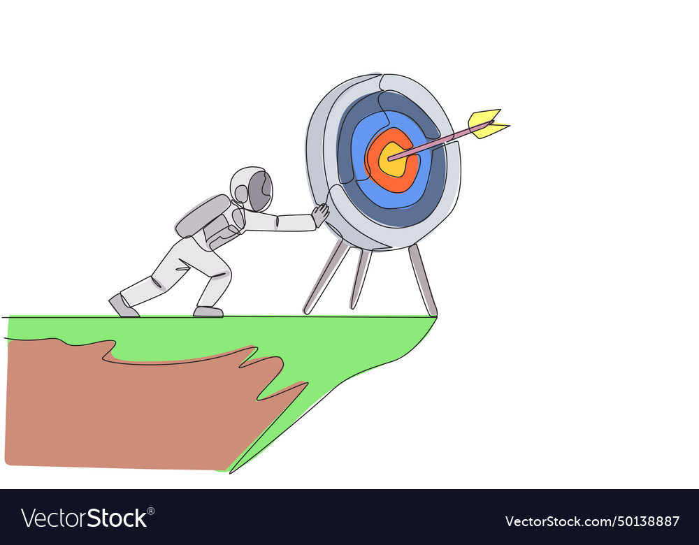 Continuous one line drawing astronaut pushes Vector Image Continuous one line drawing astronaut pushes Vector Image