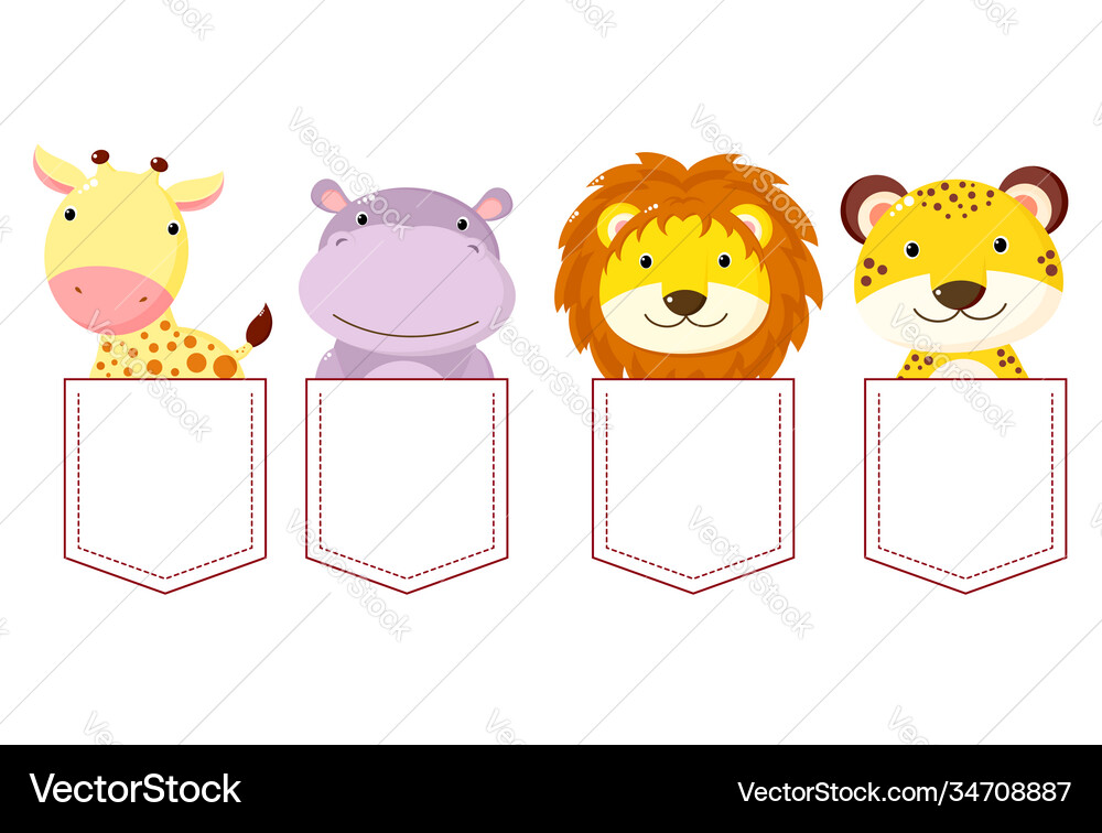 Cute cartoon animals pocket set Royalty Free Vector Image