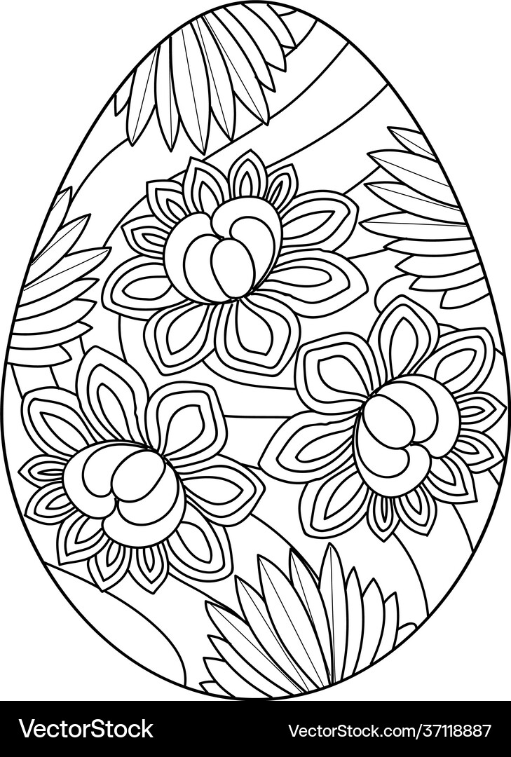 Doodle coloring book page easter egg with leafs Vector Image