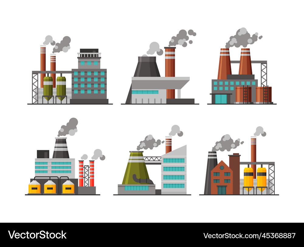 Factory buildings and power plants set refinery Vector Image