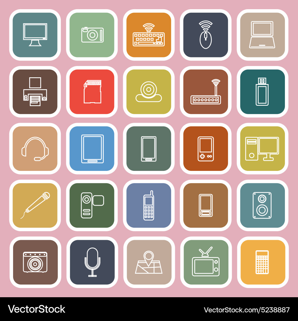 Gadget line flat icons on pink background Vector Image