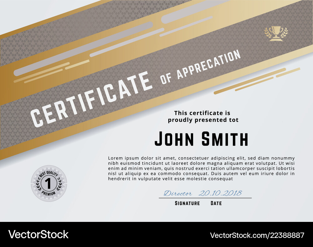 Official white certificate with gold brown design Vector Image